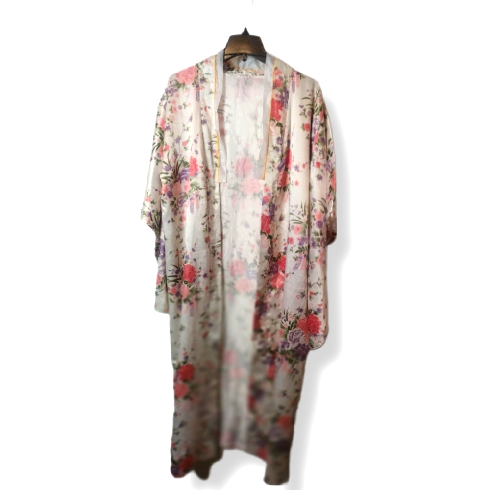 Satin Kimono White With Floral Design - Gem